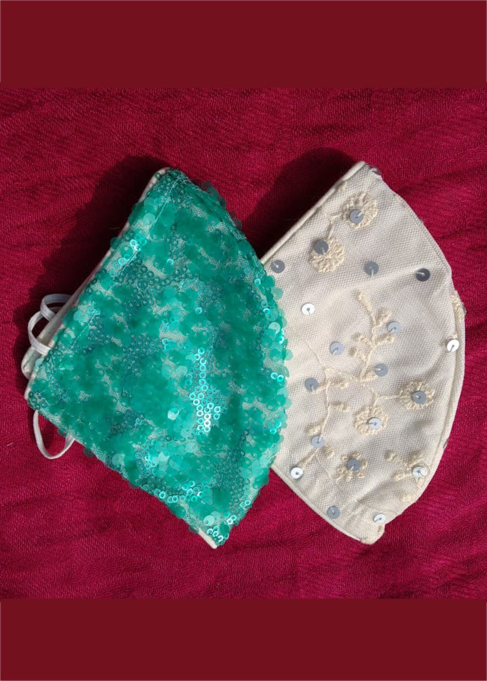 Get Set of Fancy Sequined Masks - Green & White at ₹ 600 | LBB Shop