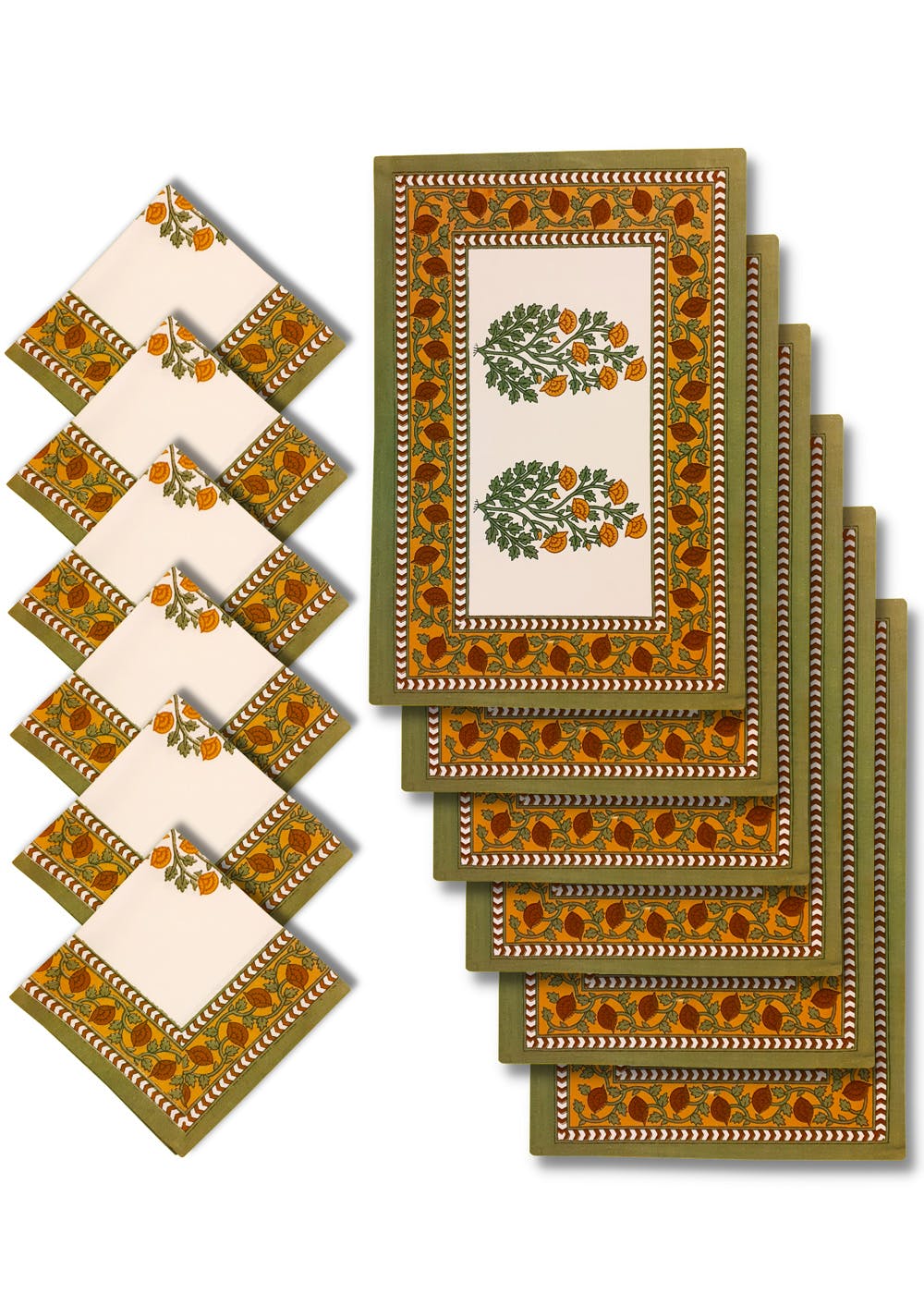 Get Hand Block Mughal Printed Multicolor Table Mats With Napkins- Set ...