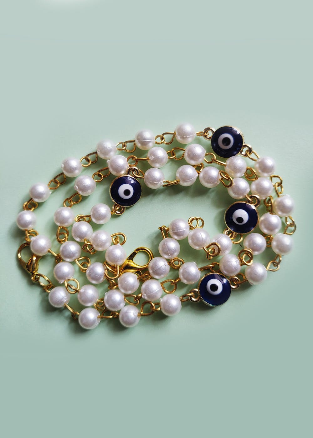 Get Multipurpose Chain - 4 Evil Eye Pearl Chain Blue at ₹ 449 | LBB Shop