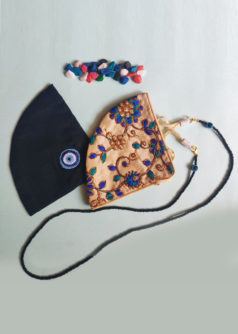 Get Set of 2 Two-Tone Embroidered & Evil Eye Mask With Chain at ₹ 565 ...