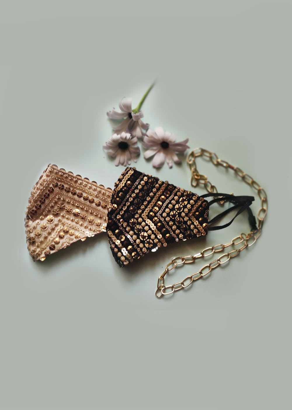 Get Set of 2 Multi Sequined Mask With Chain - Golden and Black at ₹ 860 ...