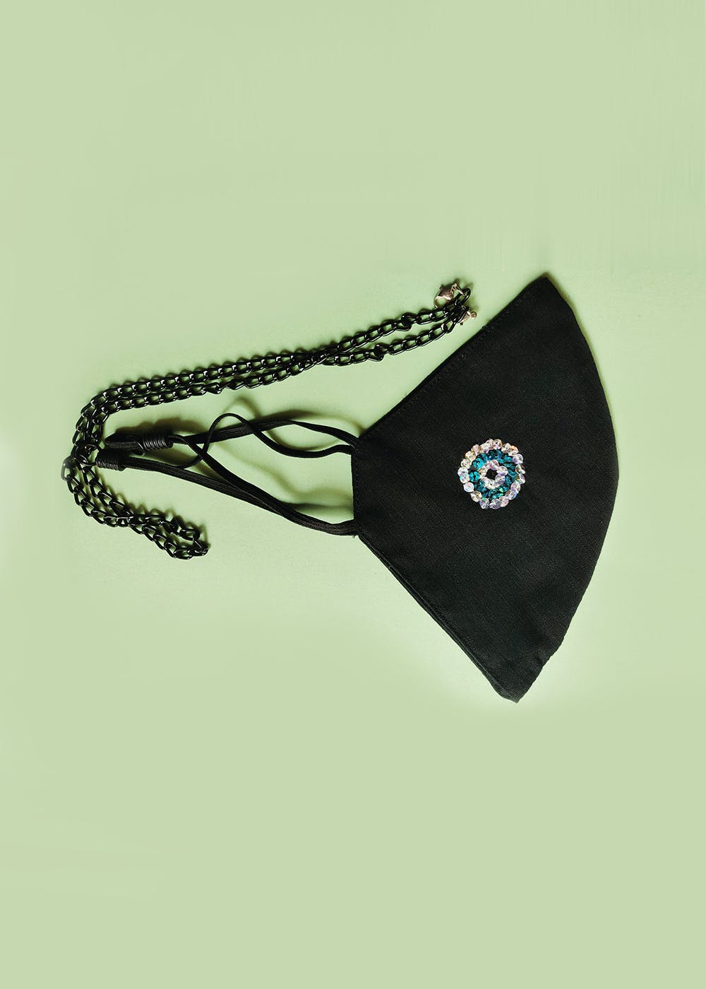Get Sequined Evil Eye Black Mask With Chain at ₹ 400 | LBB Shop