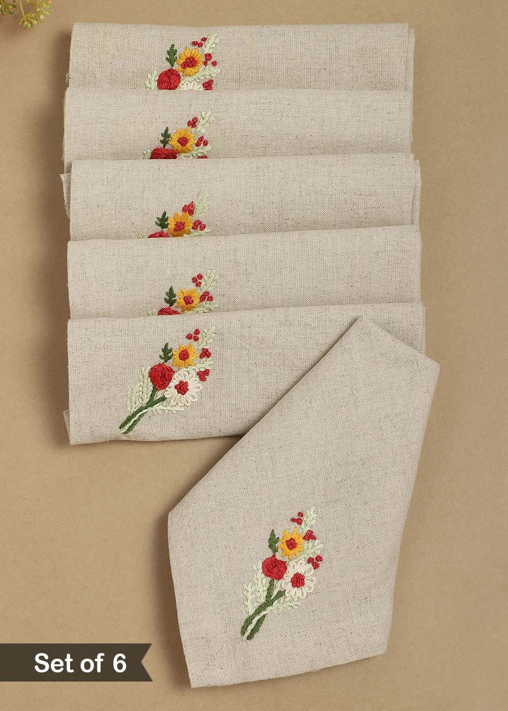 Get Multicolor Flower Hand Embroidery Table Napkins - Set of 6 at ...
