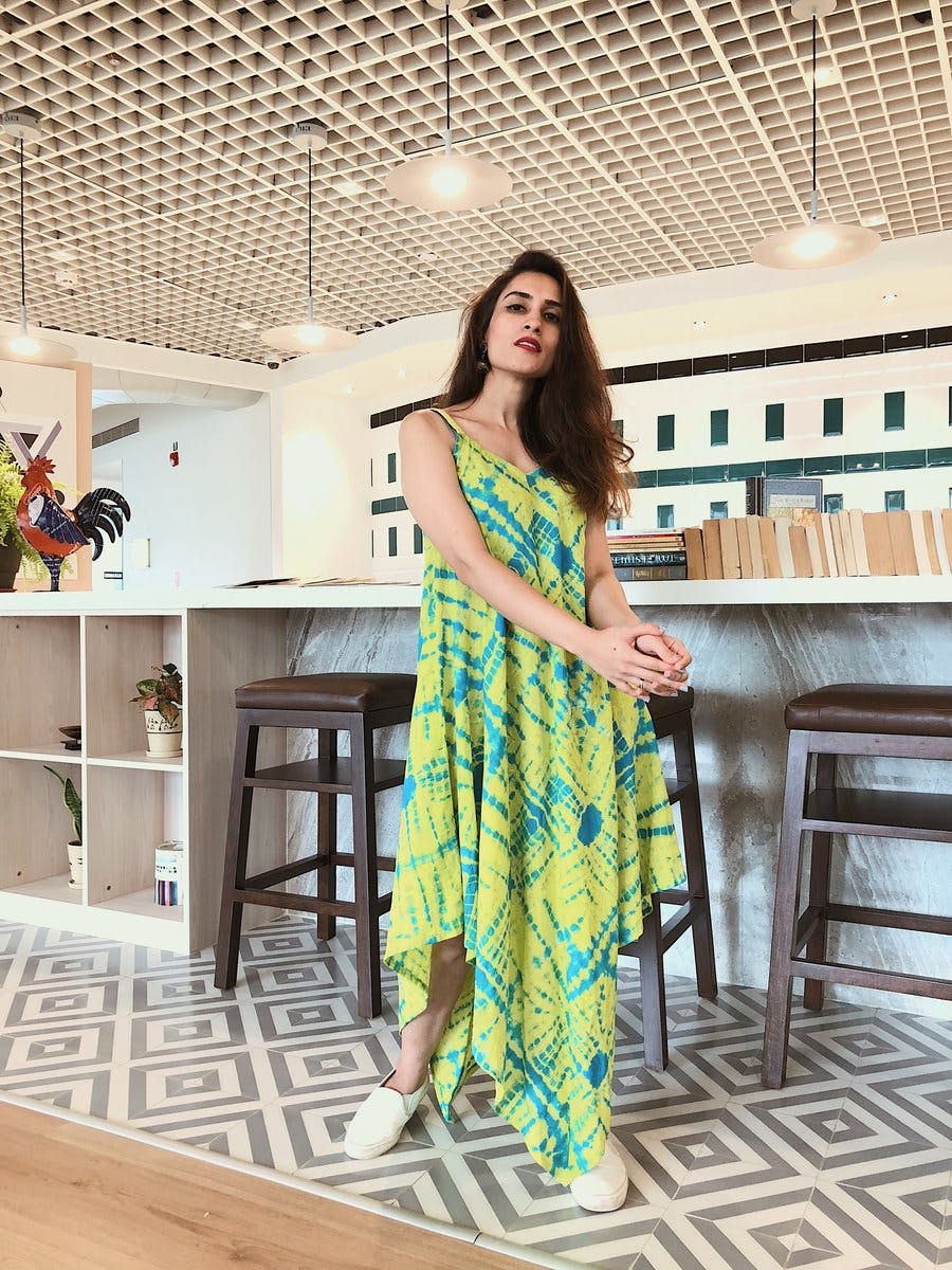 Get Tie-Dye-Asymmetric-Spaghetti-Dress at ₹ null | LBB Shop