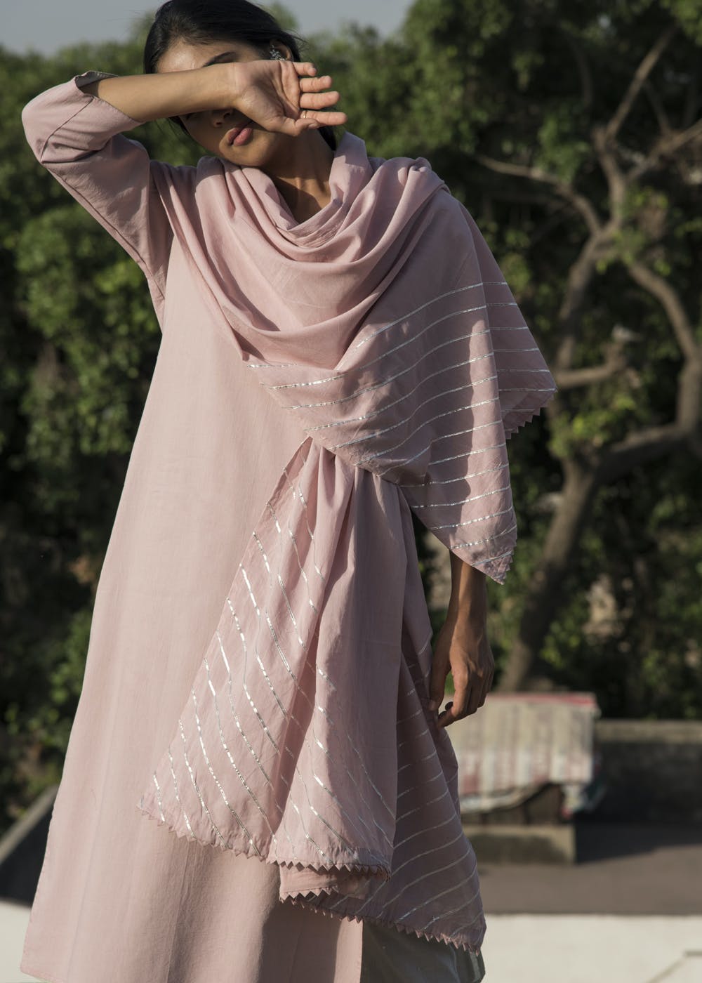 Get Asymmetrical Gota Patti Lines Detail Pink Dupatta at ₹ 1800 | LBB Shop