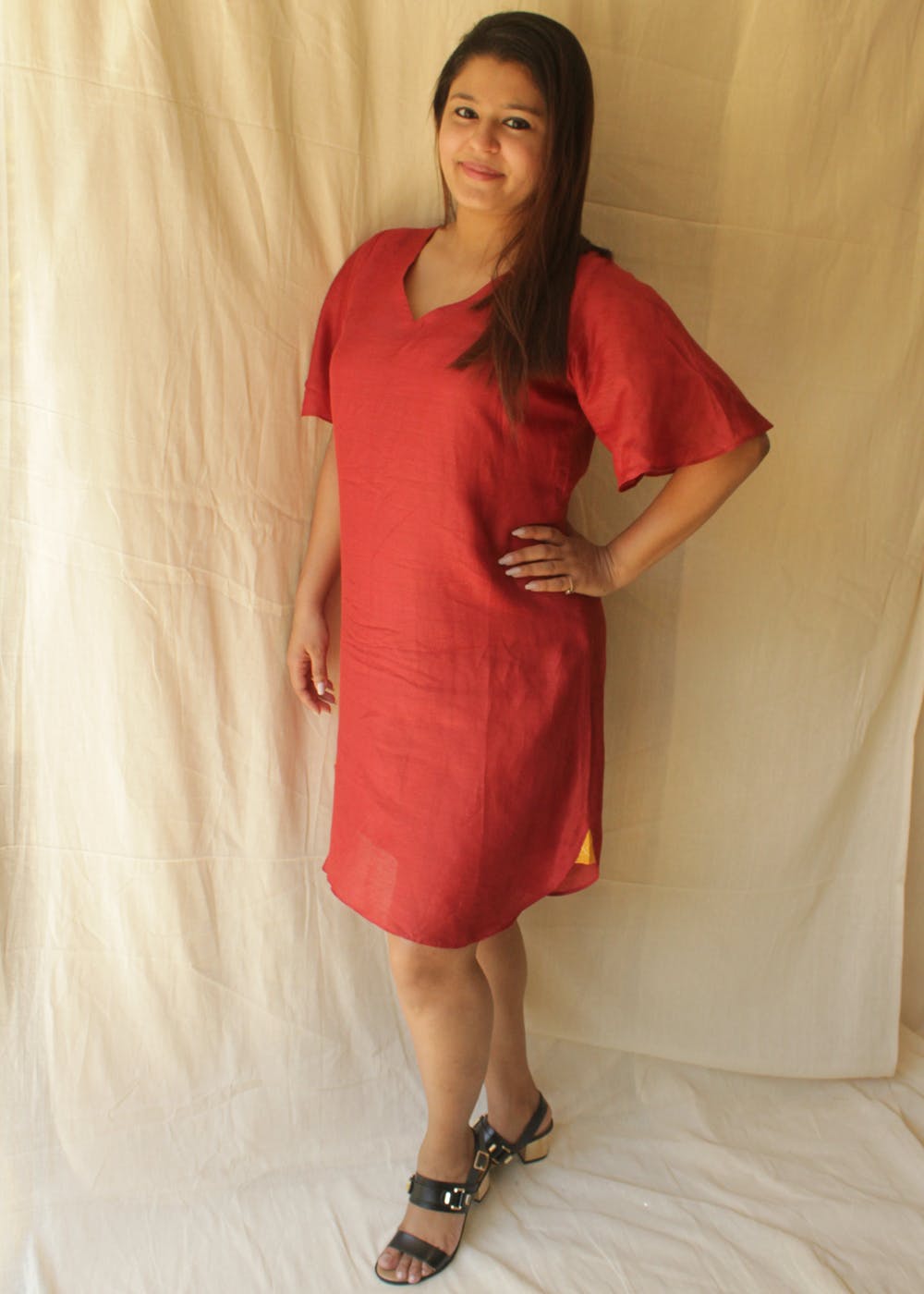 Get Drawstring Back Detail Coral Dress at ₹ 3200 | LBB Shop