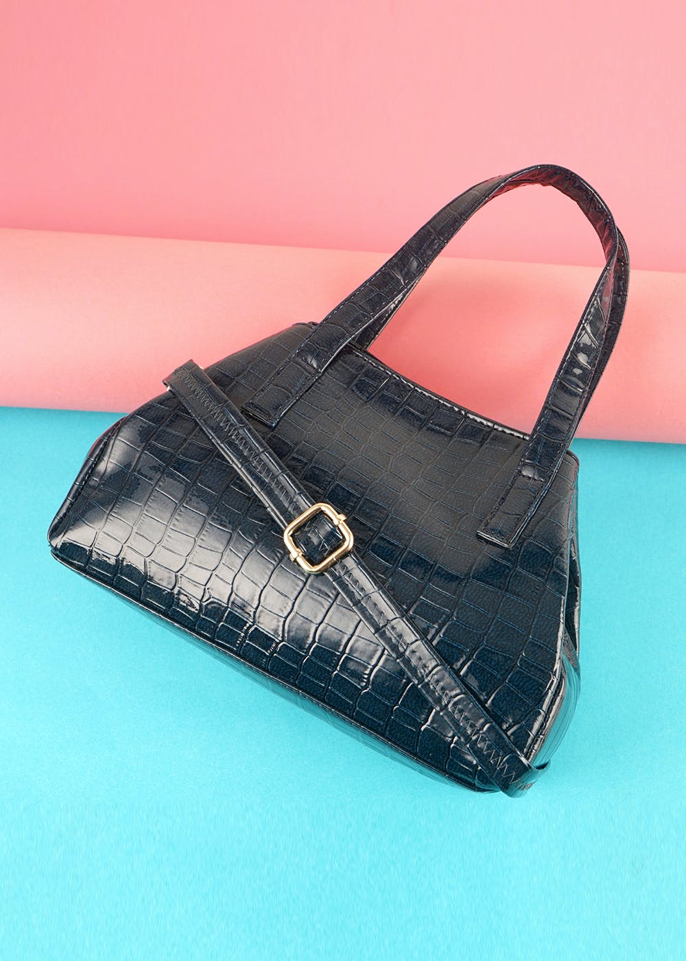 Get Croc Effect Textured Solid Multipurpose Handbag at ₹ 1299 | LBB Shop