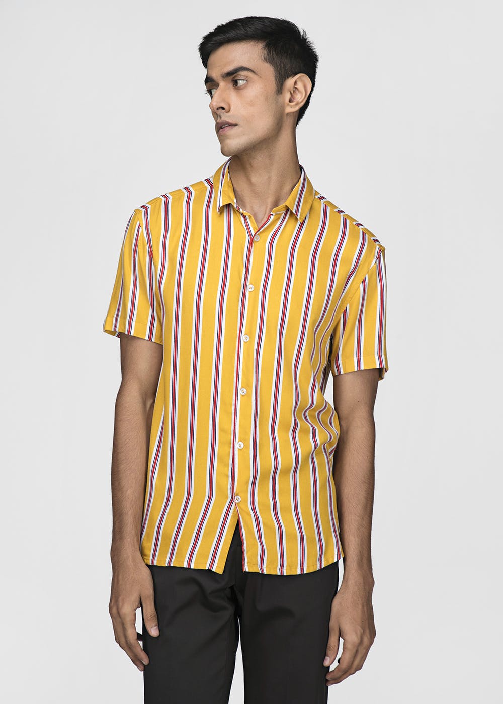 Get Contrast Panel Pinstriped Half Sleeves Slim Shirt at ₹ 1199 | LBB Shop