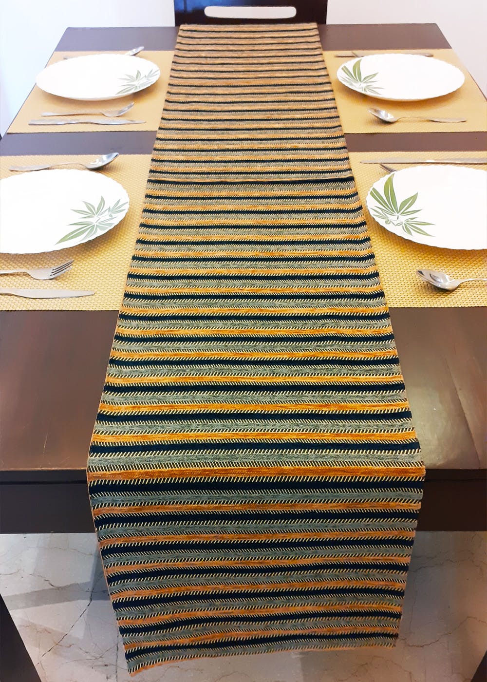 Get Blue & Brown Striped Cotton Table Runner at ₹ 950 | LBB Shop