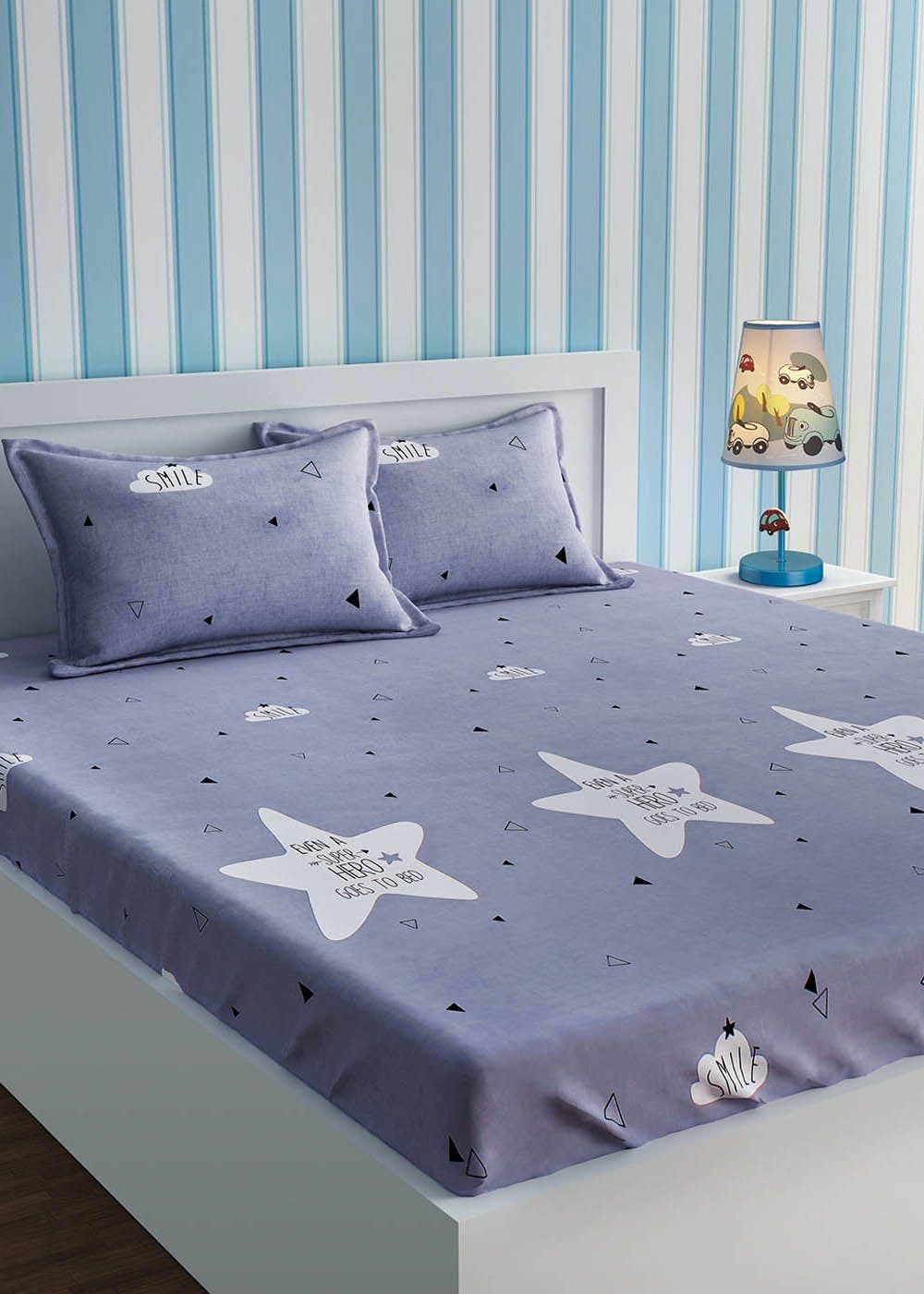 Get Kids Star Print Grey And Black Bedsheet Set at ₹ 1699 | LBB Shop