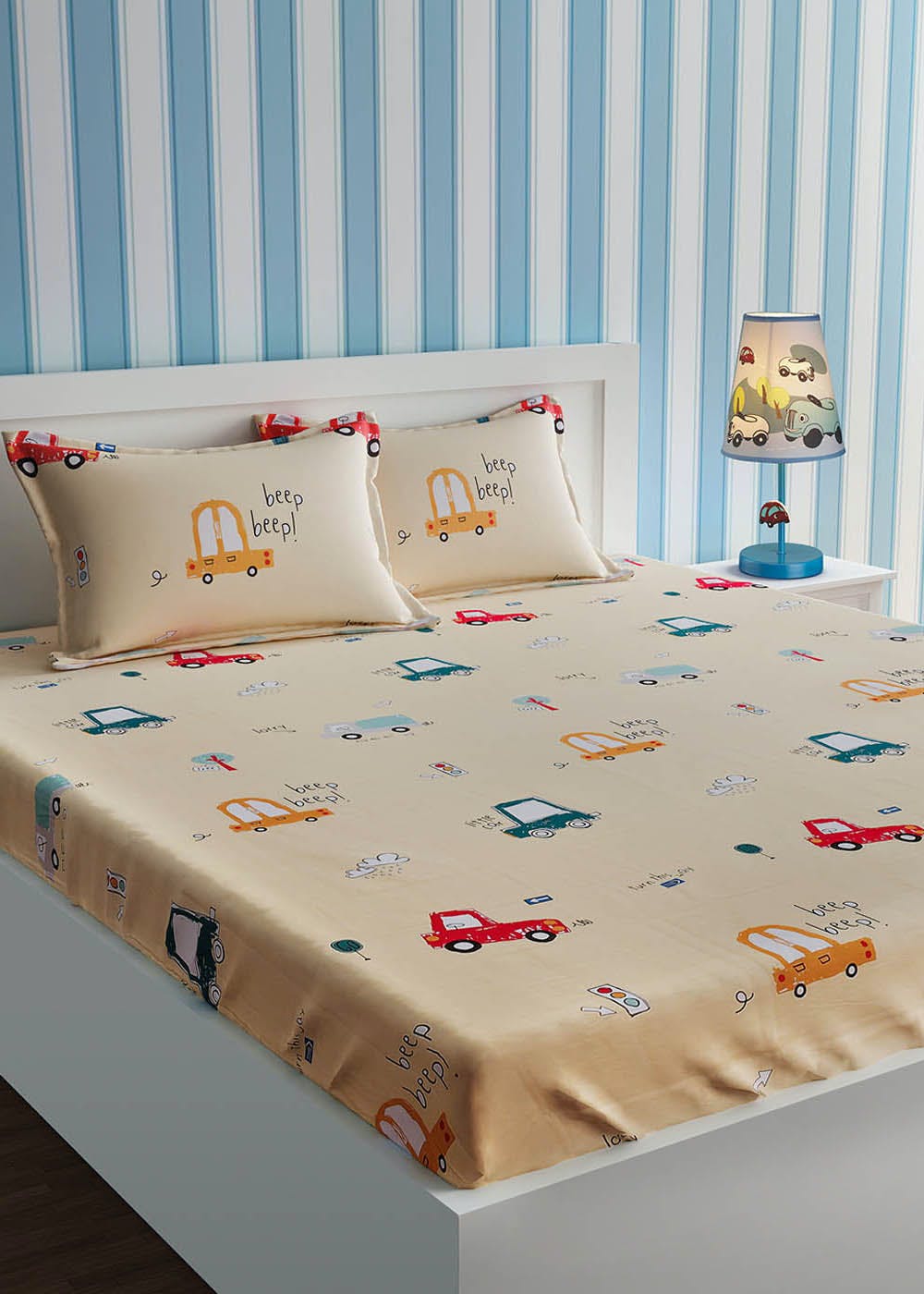 Get Kids Car And Traffic Light Print Yellow And Red Bedsheet Set at ...