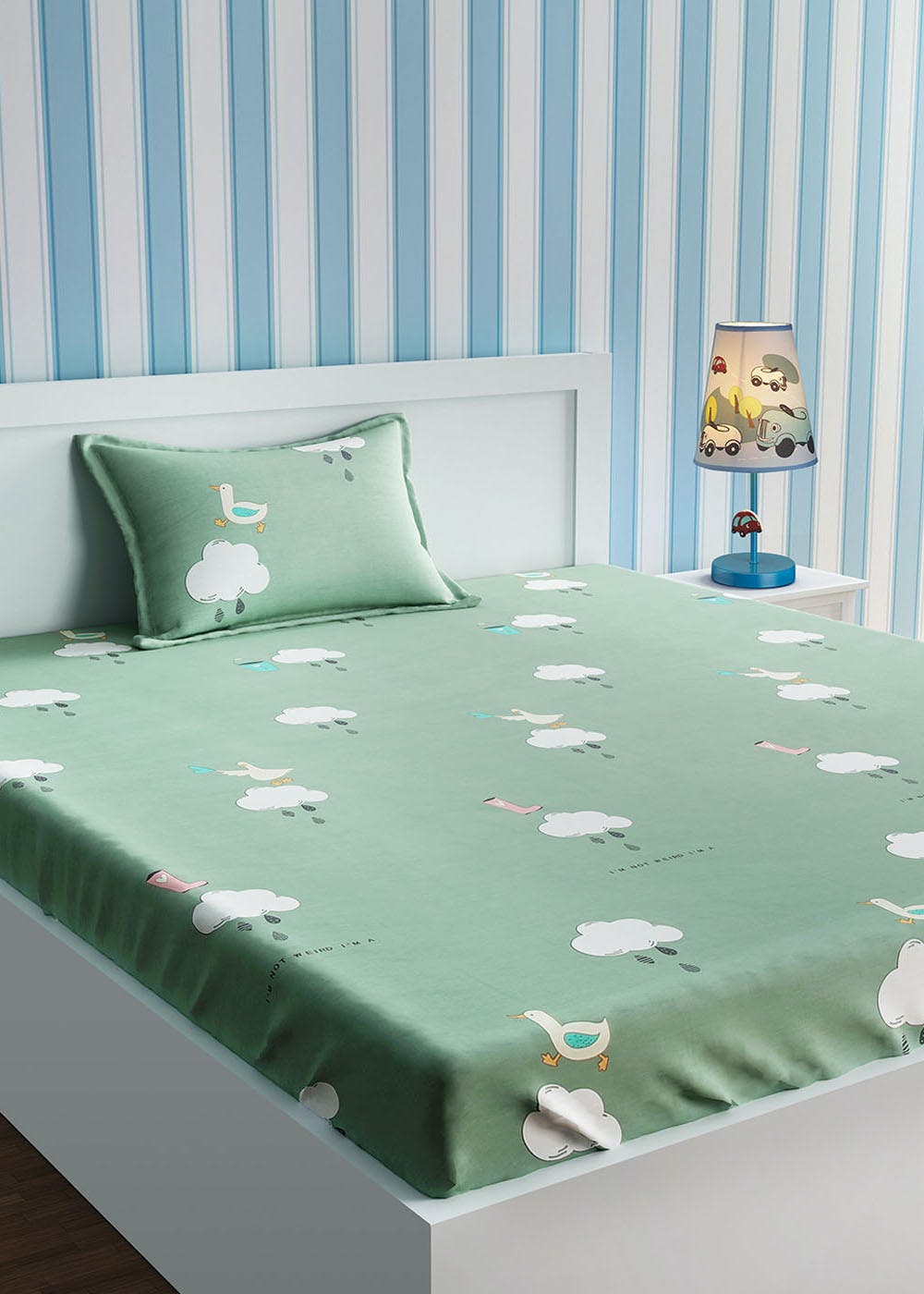 Get Kids Duck And Clouds Print Jade And White Single Bedsheet Set at ...