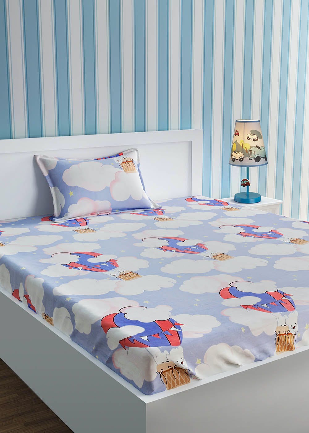 Get Kids Panda In Hot Air Balloon Print Purple And White Single ...