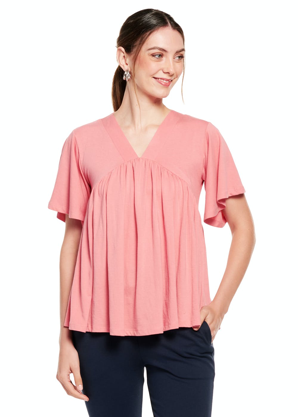 Get Flared Sleeve Gathered Cotton Modal Top at ₹ 999 | LBB Shop