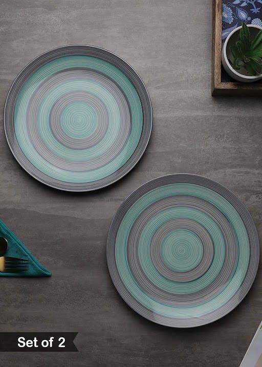 Get Ocean Ceramic Cyan & Grey Dinner Plates 10 at ₹ 899 | LBB Shop