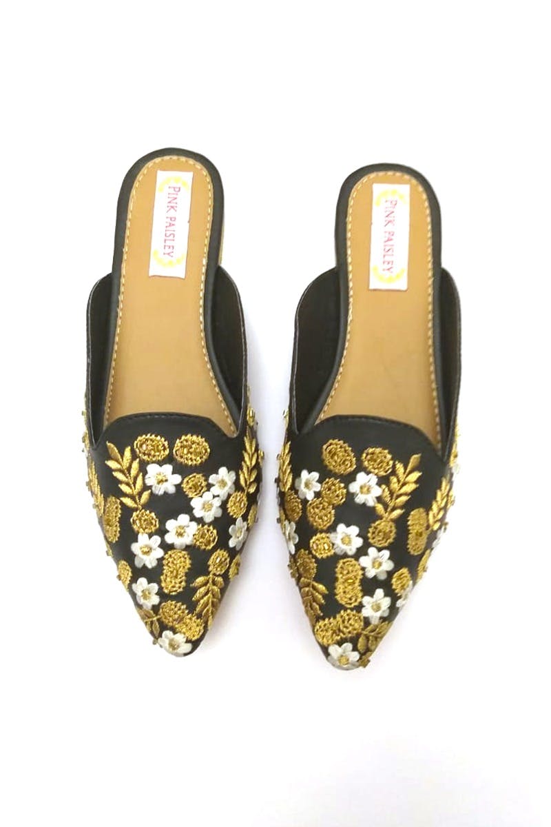 Get Floral Threadwork Embroidered Mules at ₹ 2800 | LBB Shop