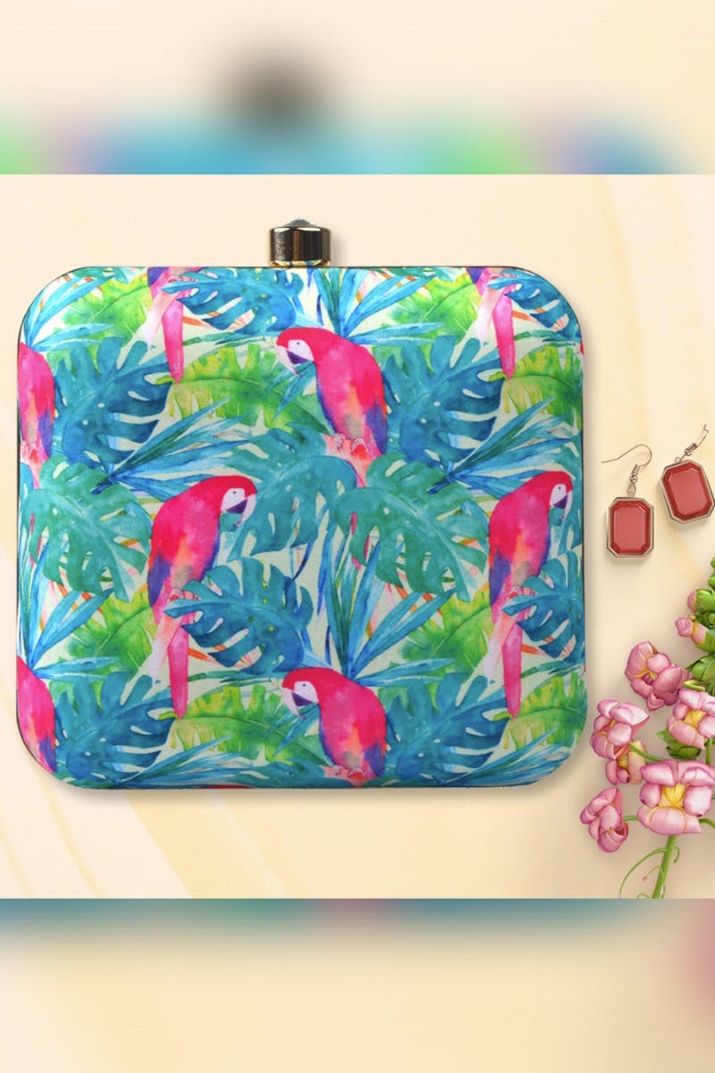 Get Tropical Pink Parrot Clutch at ₹ 700 | LBB Shop