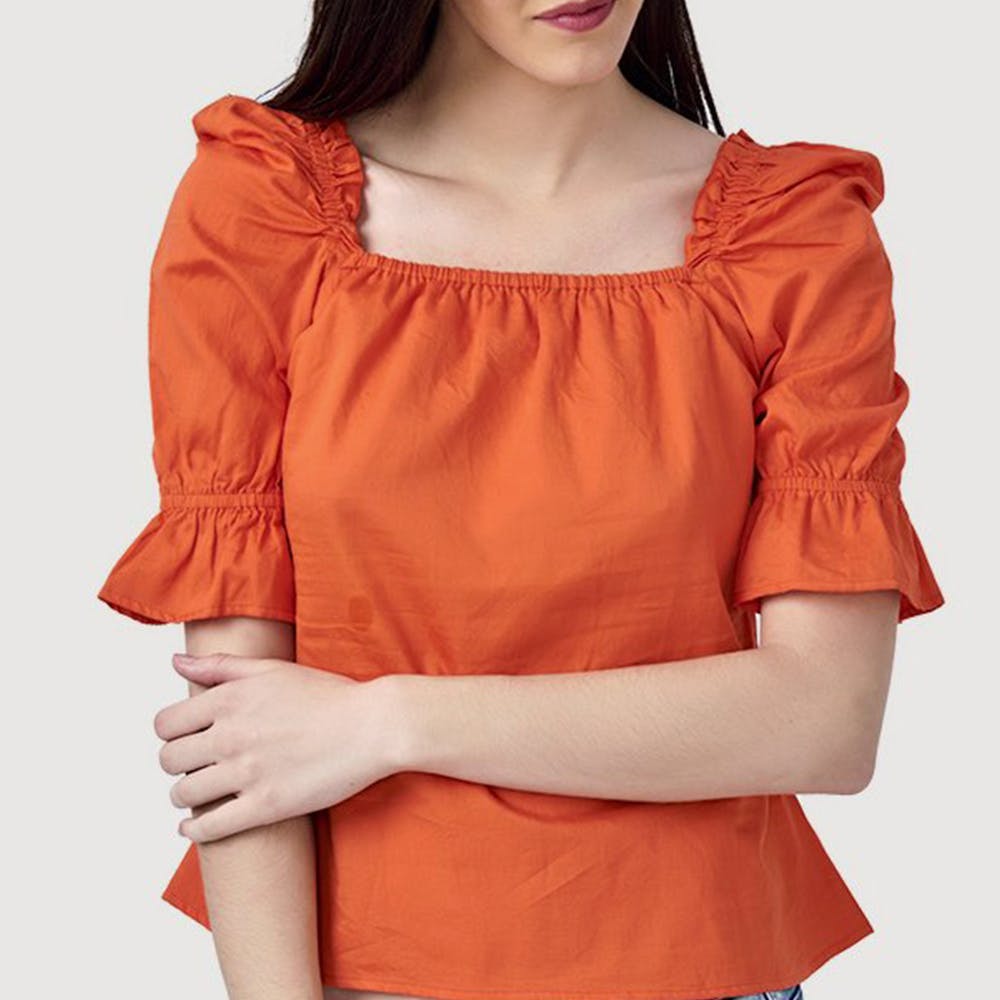 Get Puff Sleeve Tangerine Top at ₹ 1050 | LBB Shop