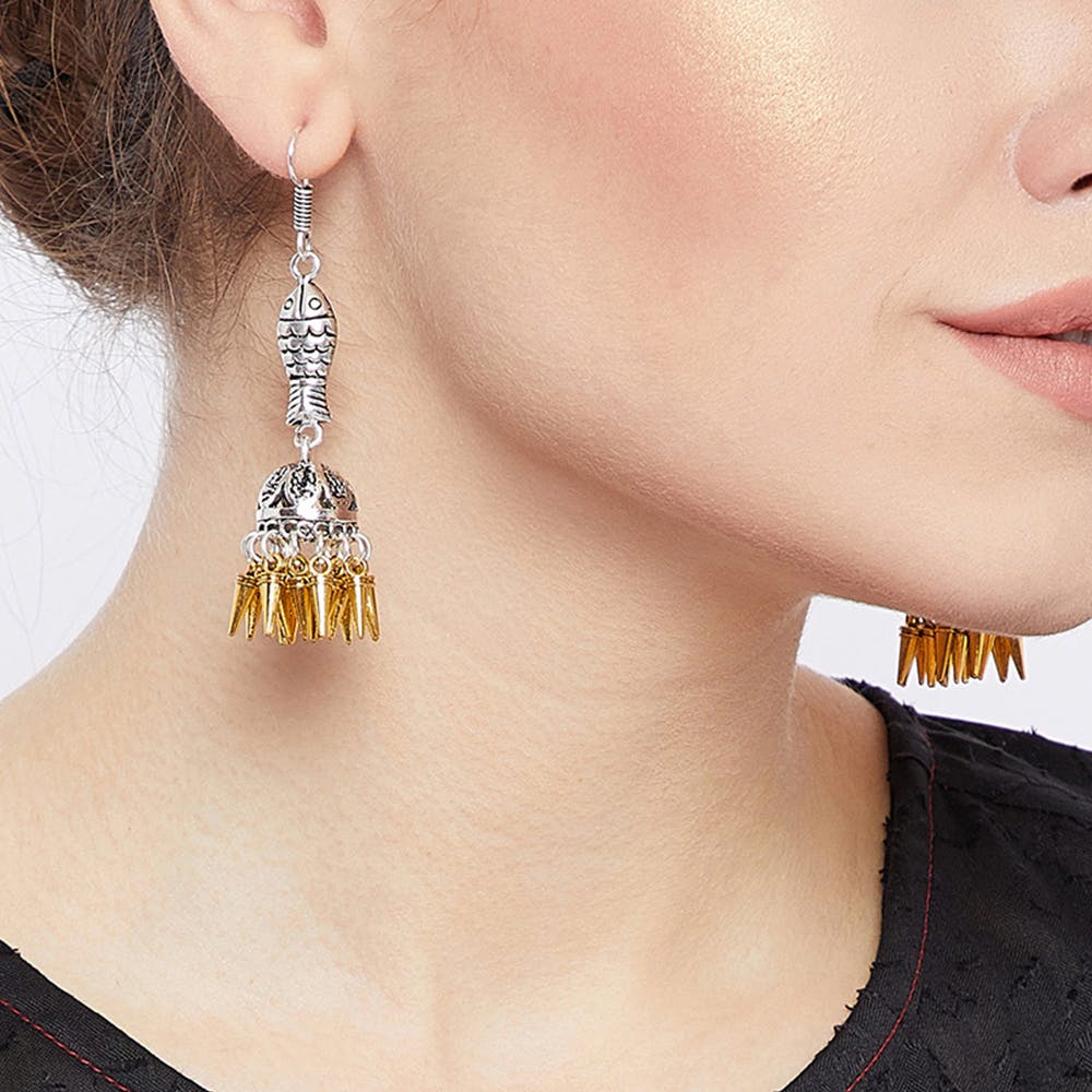 Get Classic Tribal Jewellery Fish Long Jhumkis With Pretty Hangings at ...