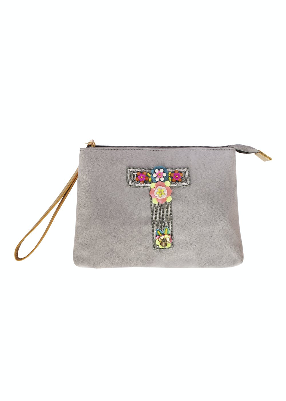 Get Floral & Monogram "T" Embellished Solid Pouch at ₹ 1650 | LBB Shop
