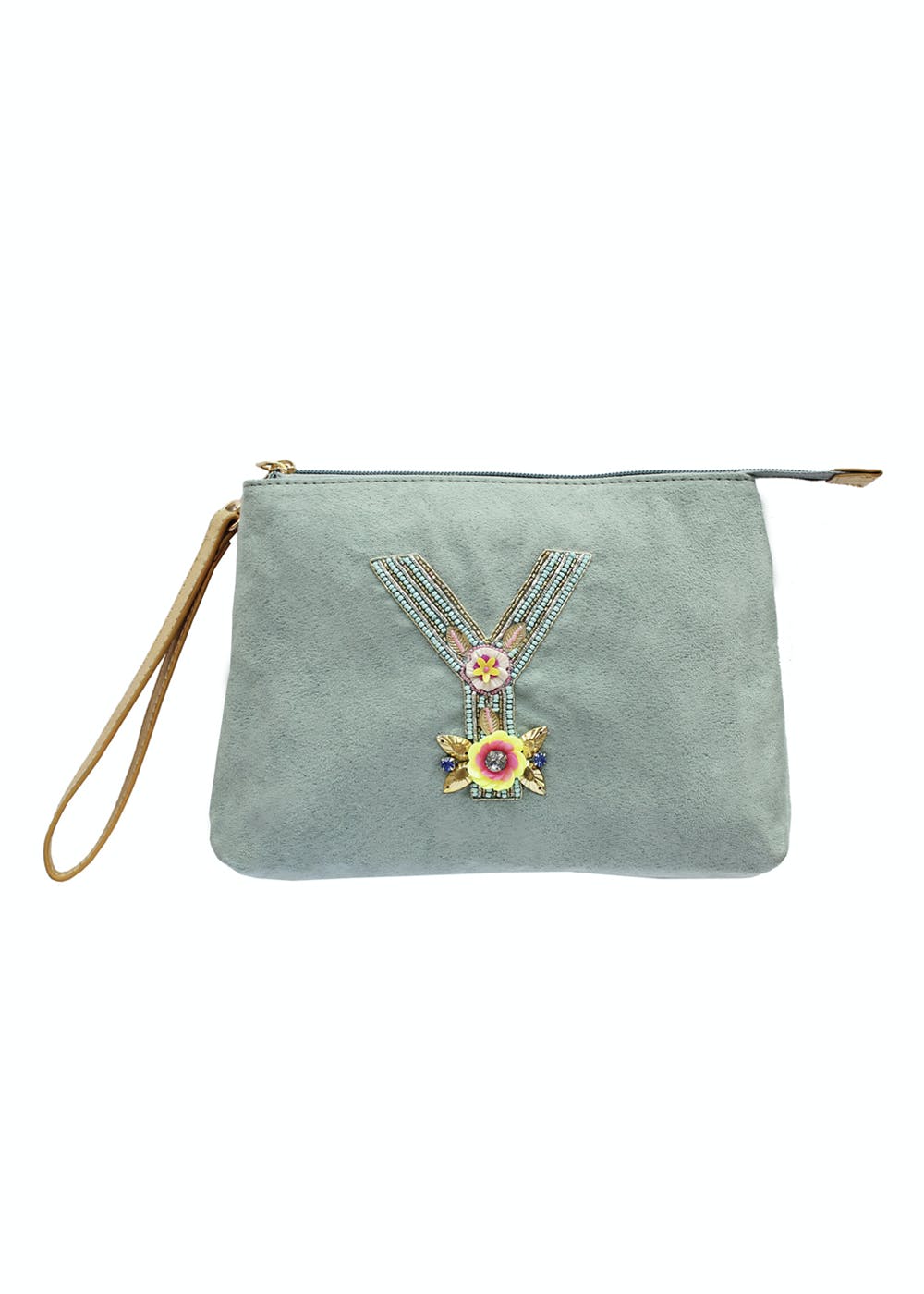 Get Floral & Monogram "Y" Embellished Solid Pouch at ₹ 1650 | LBB Shop