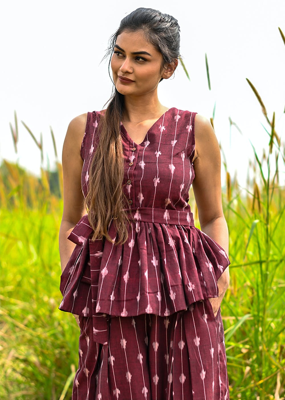 Get V Neck Maroon Ikat Top at ₹ 1790 | LBB Shop