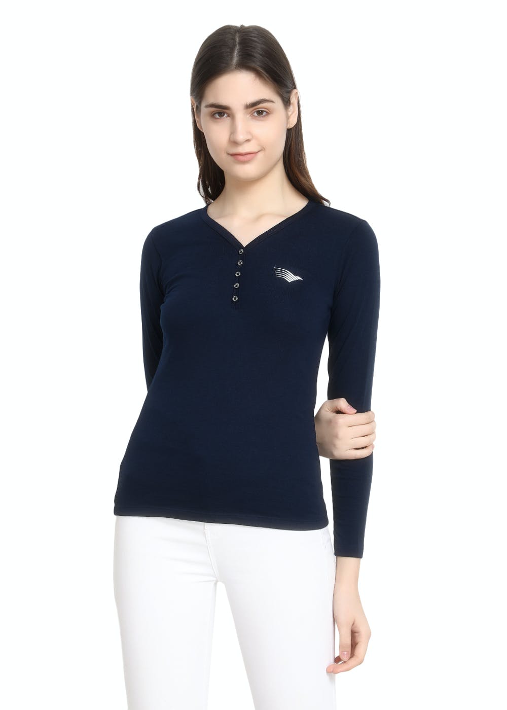 Get Casual Full Sleeve Solid Dark Blue Top at ₹ null | LBB Shop