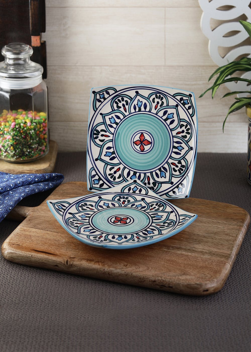 Get The Royal Crown Blue Ceramic Square Serving Plates Set of Two at ...