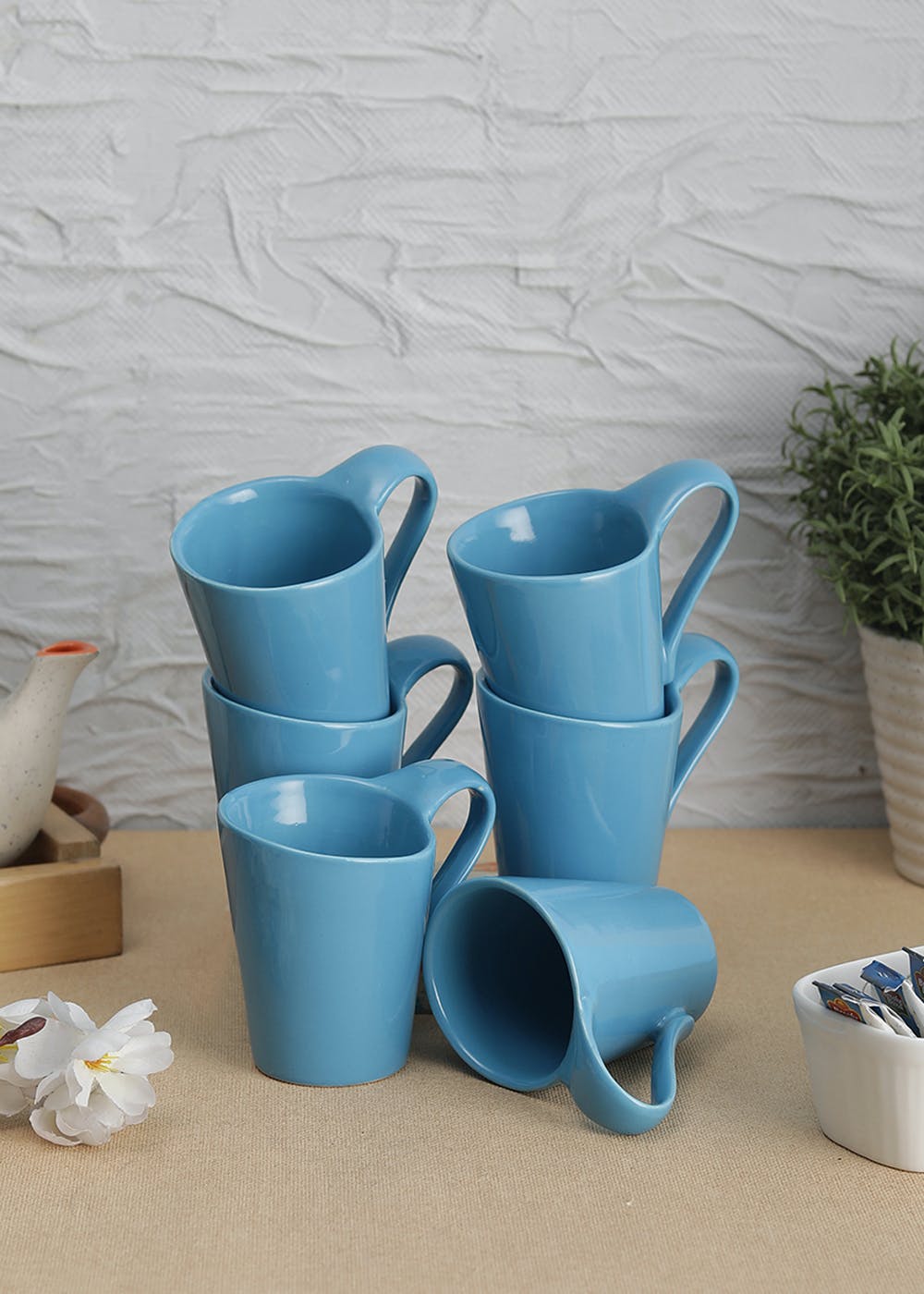 Get Aqua Blue Hand Painted Ceramic Cups Set of Six - Microwave Safe at ...