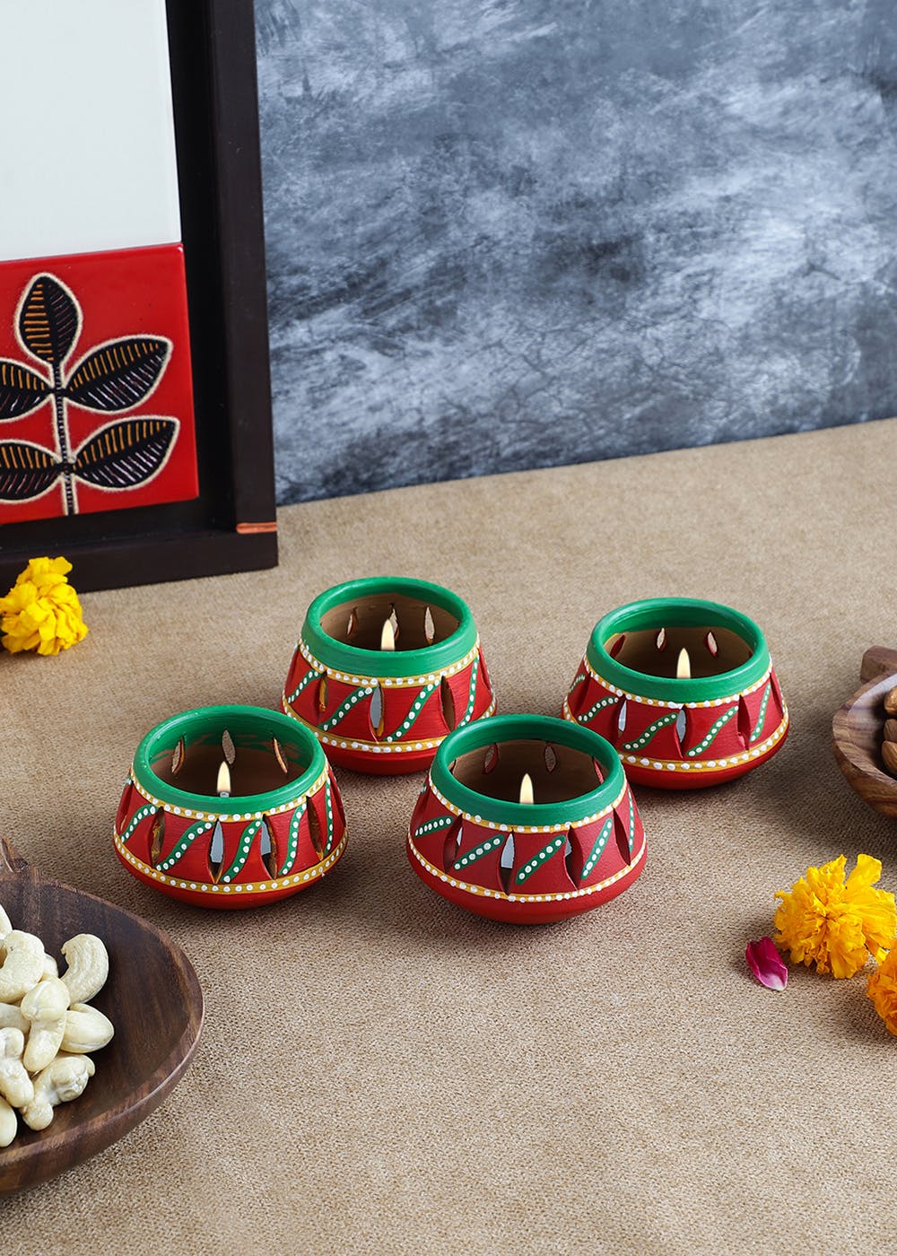 Get Earthen Sparkle Hand-Made Red Terracotta Tea Light Holders/Diyas ...