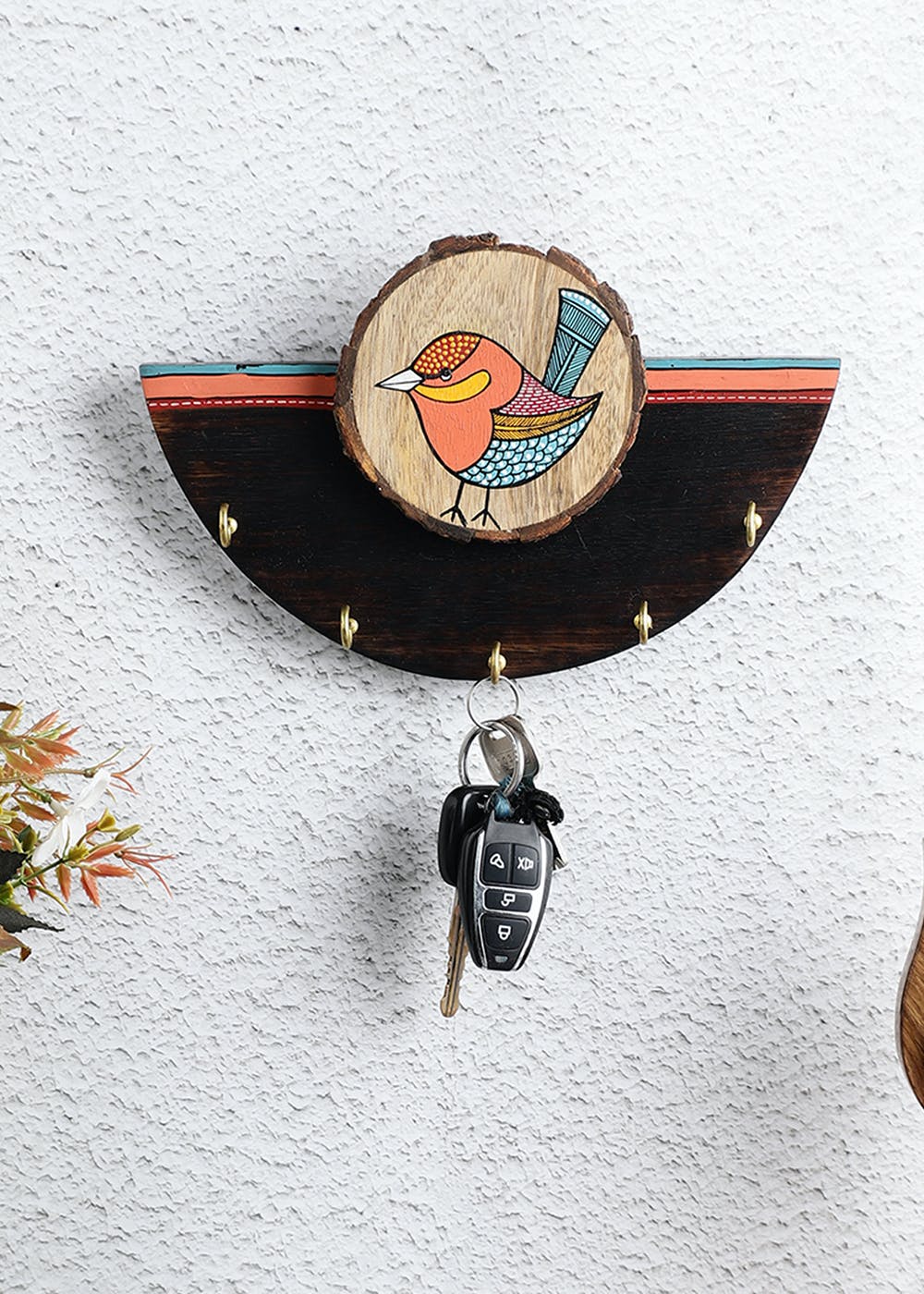 Get Chiraiya Hand Painted Gond Art Mango Wood Semicircle Key Holder at ...