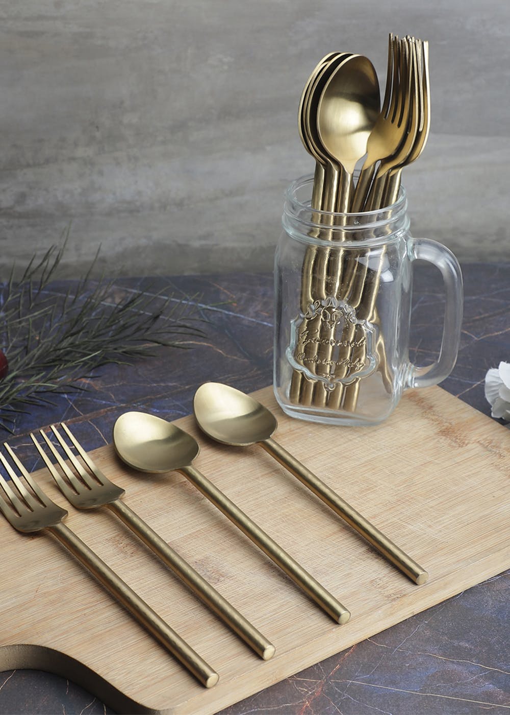 Get Imperial Matt Gold Stainless Steel Cutlery Set Of Twelve - Spoons ...