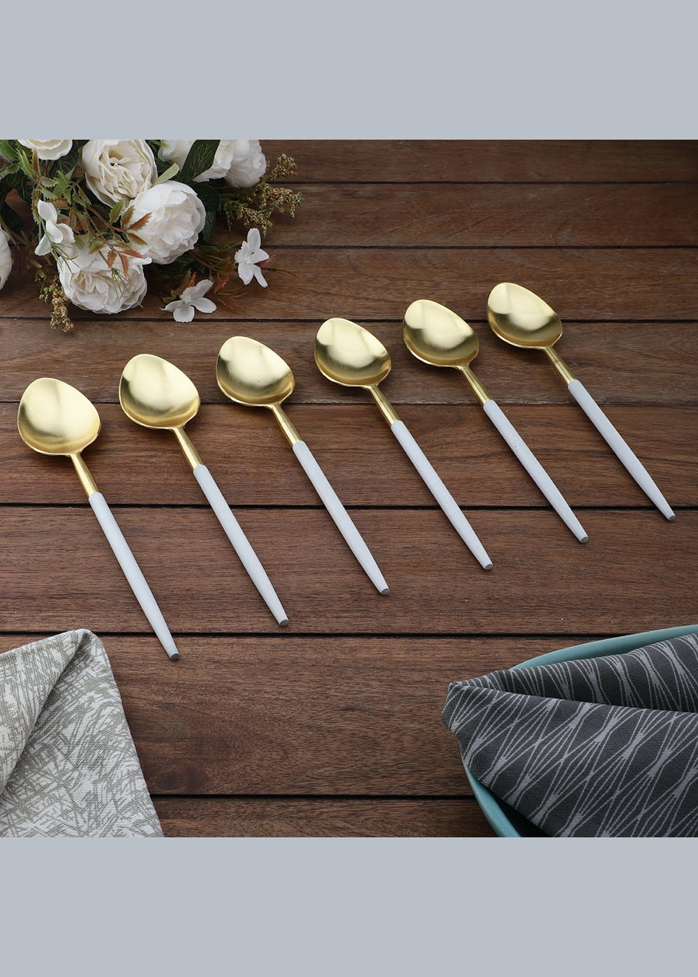 Get Radiant White Handle Gold Steel Table Spoons Set Of Six at ₹ 1499 ...