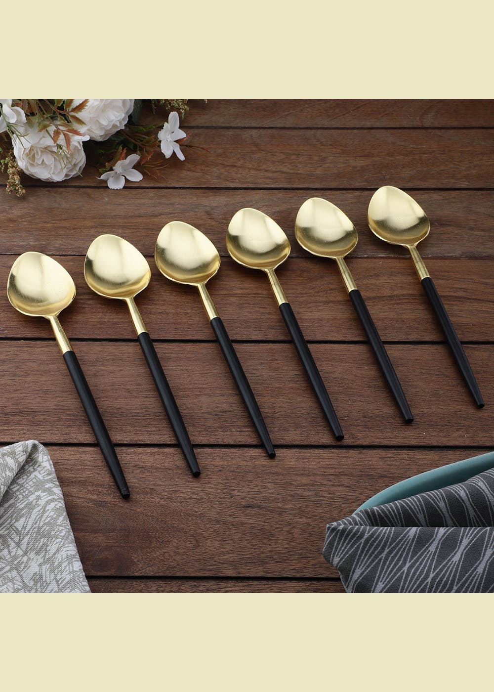 Get Radiant Black Handle Gold Steel Table Spoons Set Of Six at ₹ 1499 ...