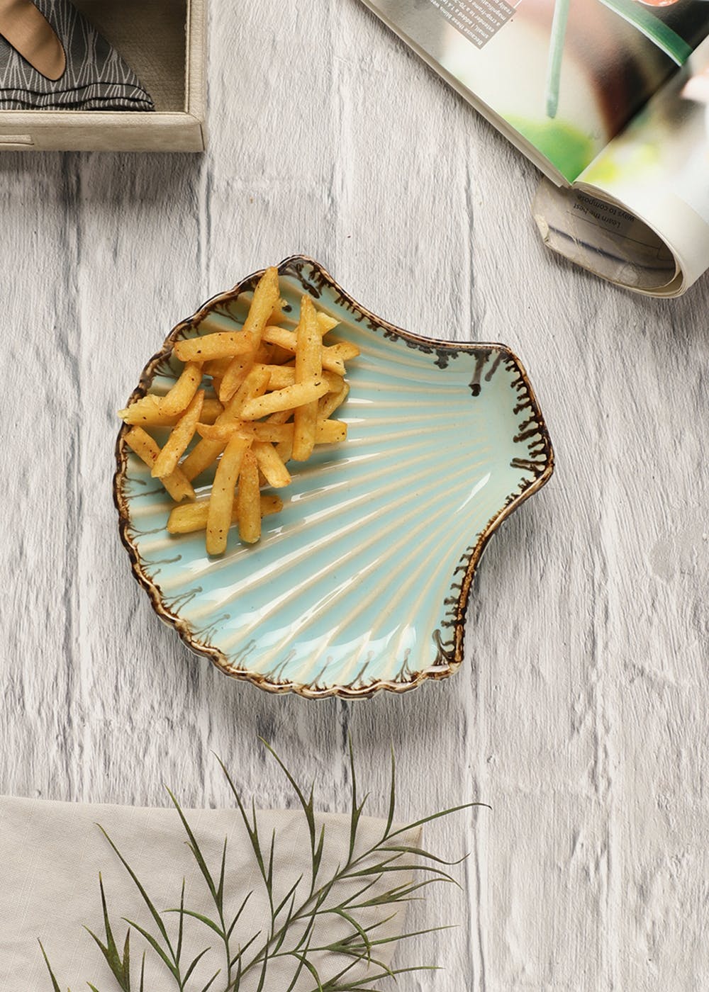 Get Tranquil Mint Ceramic Small Sea Shell Serving Platter at ₹ 899 ...