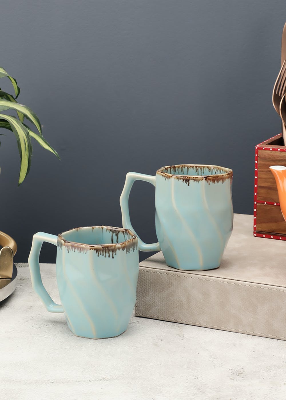 Get Tranquil Mint Ceramic Hexagonal Coffee Mugs Set Of Two at ₹ 629 ...