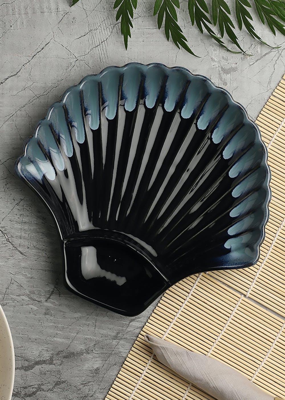 Get Leher Inky Blue Ceramic Sea Shell Chip N Dip Serving Platter at ...