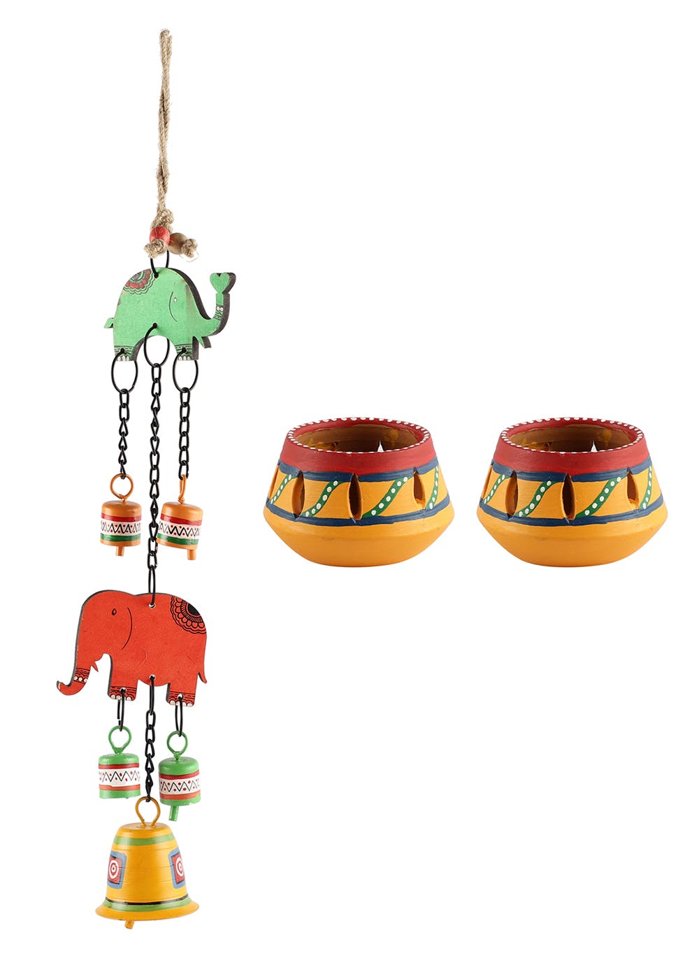 Get Upahaar Hand-Made Red Green Elephants Bell Wall Hanging Gift Box at ...