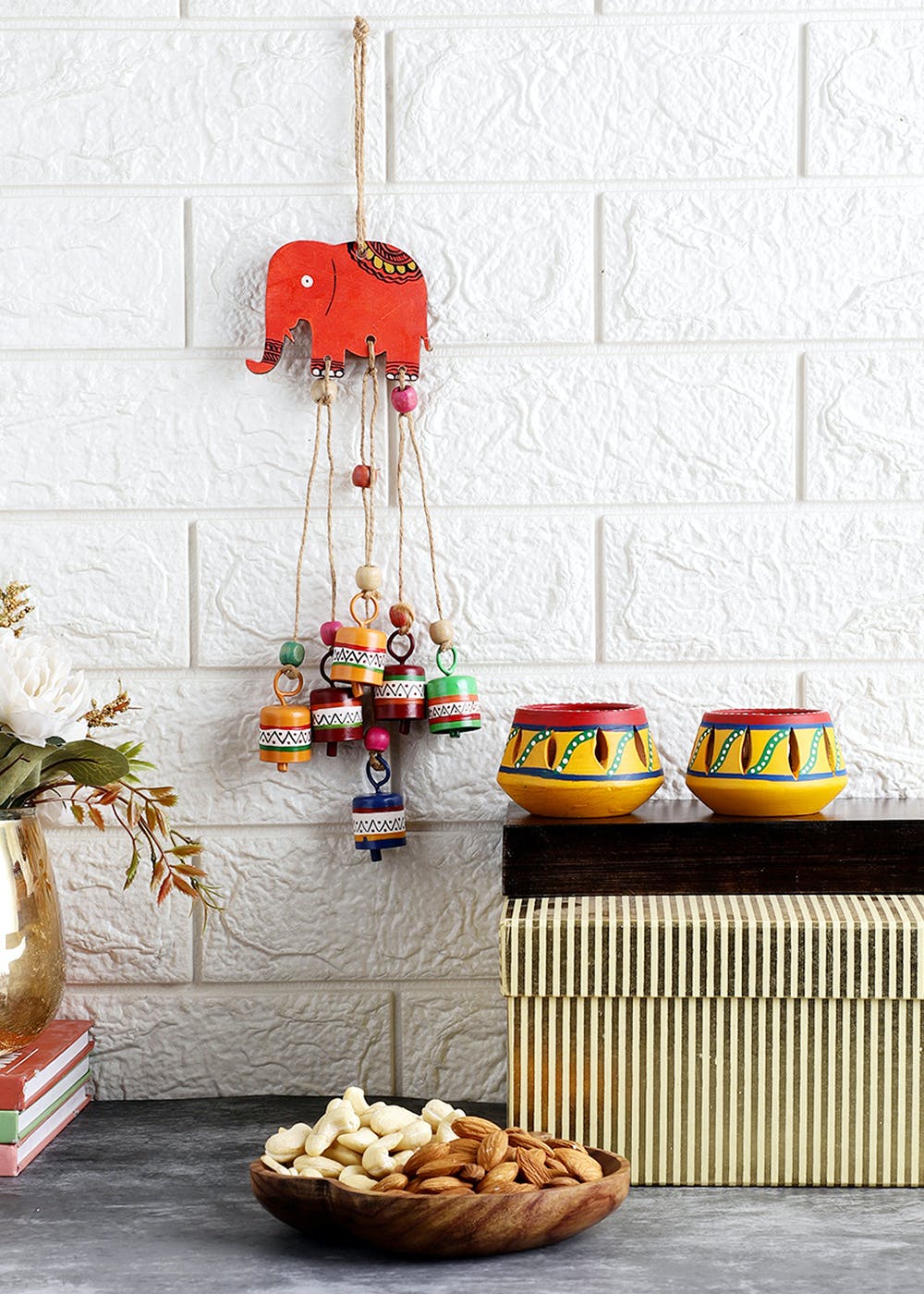 Get Upahaar Hand-Made Red Elephant Bells Wall Hanging Gift Box at ...