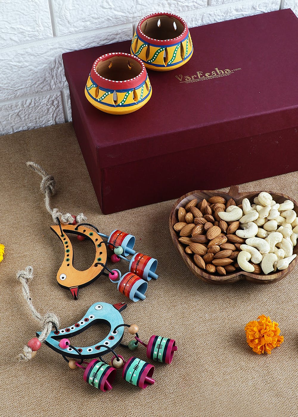 Get Upahaar Hand-Made Blue Orange Birds Set Bells Wall Hanging Gift Box ...