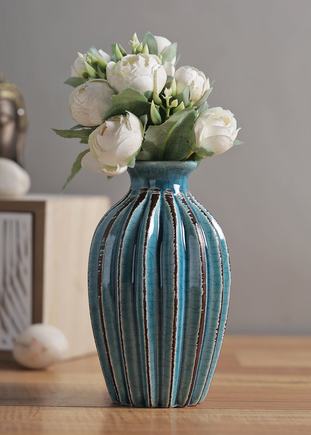 Get Handcrafted Blue Ceramic Flower Vase at ₹ 726 | LBB Shop