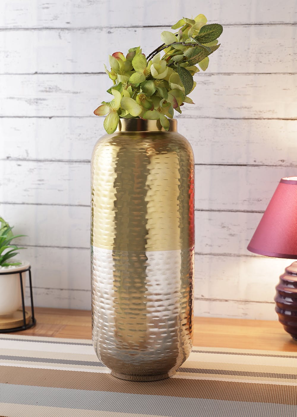 Get Gold & Silver Toned Solid Shiny Hammered Cylindrical Flower Vase at ...