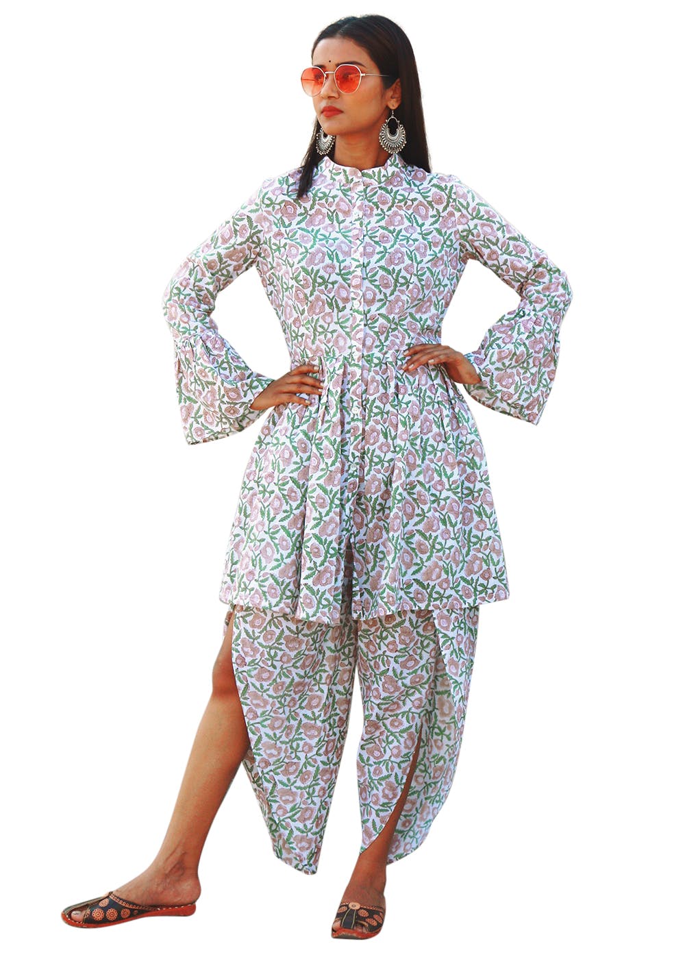 Get Gathered Waist Button Up Tunic with Tulip Pant Set at ₹ 1620 | LBB Shop