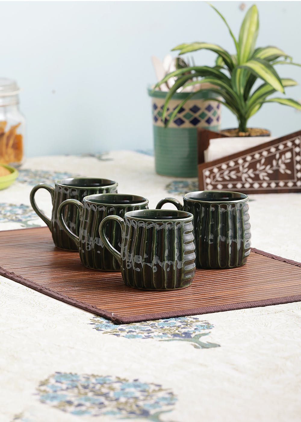 Get Hand Painted Green Shaded Ceramic Tea/ Coffee Mugs Set of Four at ...