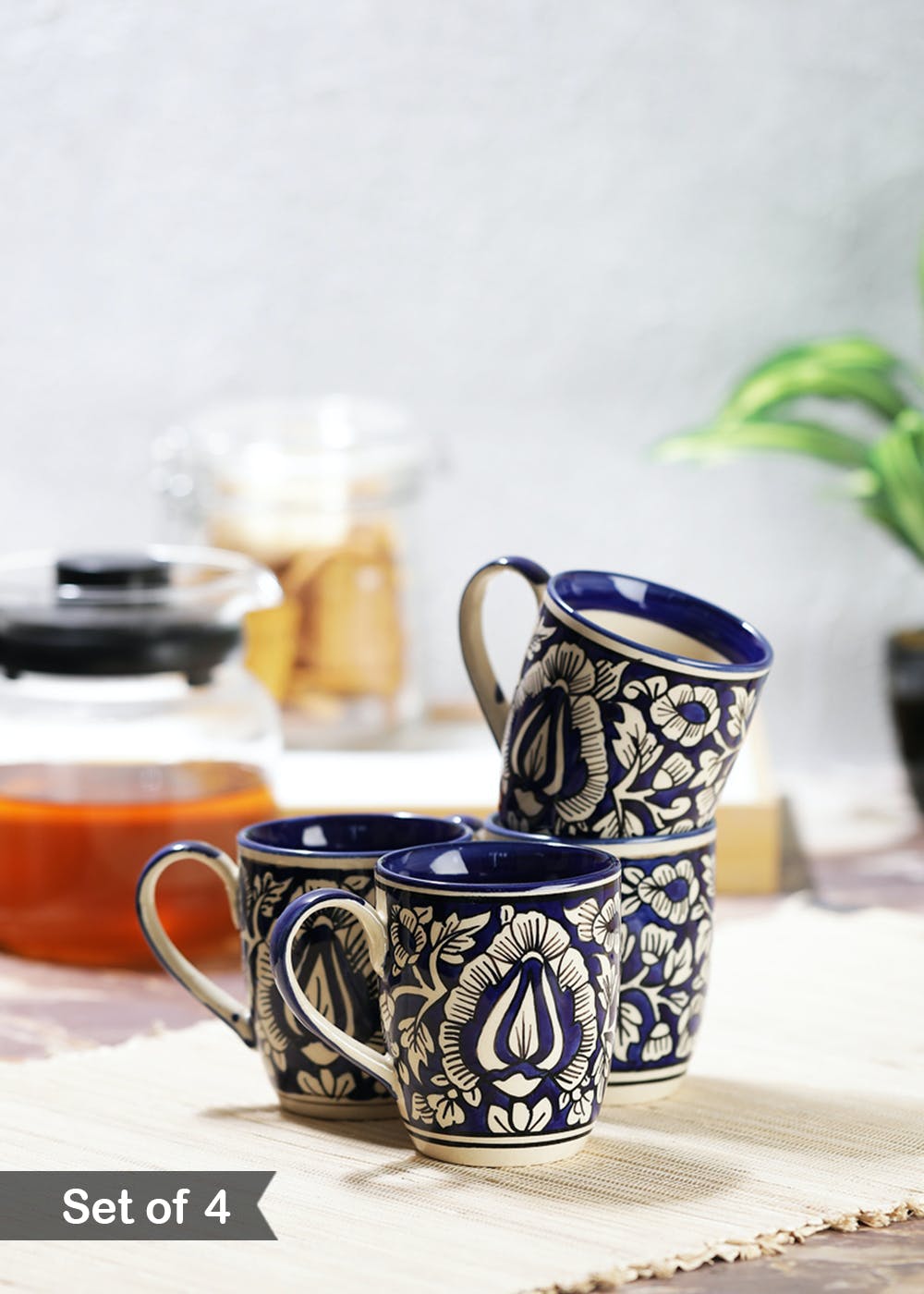 Get Hand Painted Blue Mughal Ceramic Tea/ Coffee Mugs Set of Four at ...