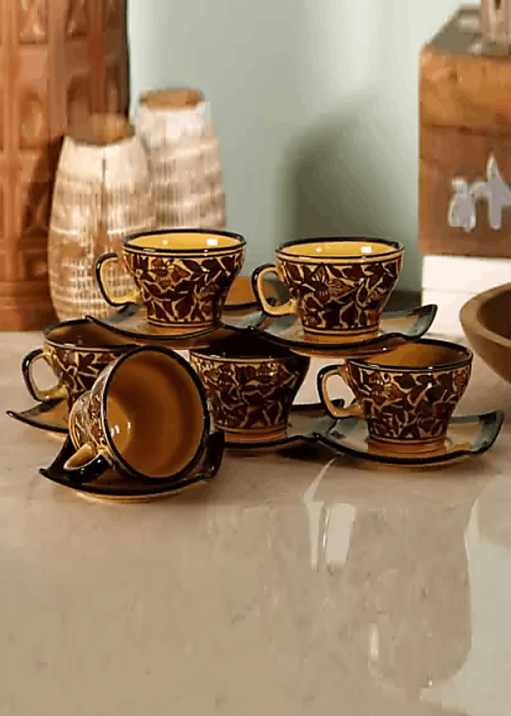 Get Ceramic Handpainted Mughal Design Cup Saucer Set at ₹ 1399 | LBB Shop