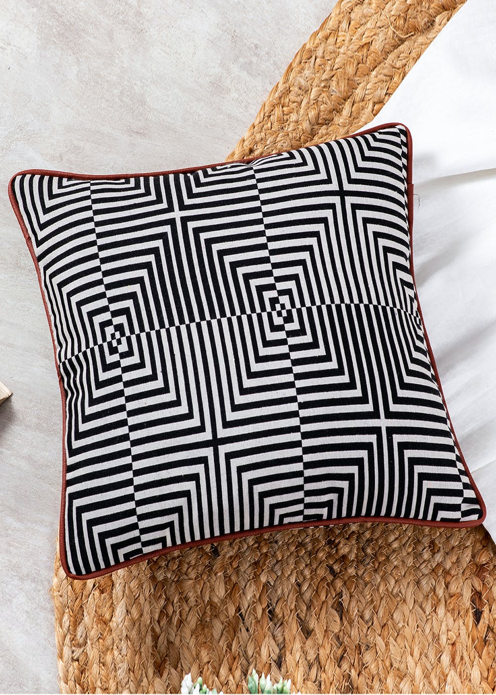 Get Leather Pipin 12 Inch Cushion Cover (Set Of 1) For Living Room ...