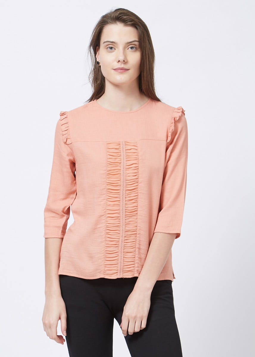 Get Ruffle Detail Solid Round Neck Top at ₹ 630 | LBB Shop