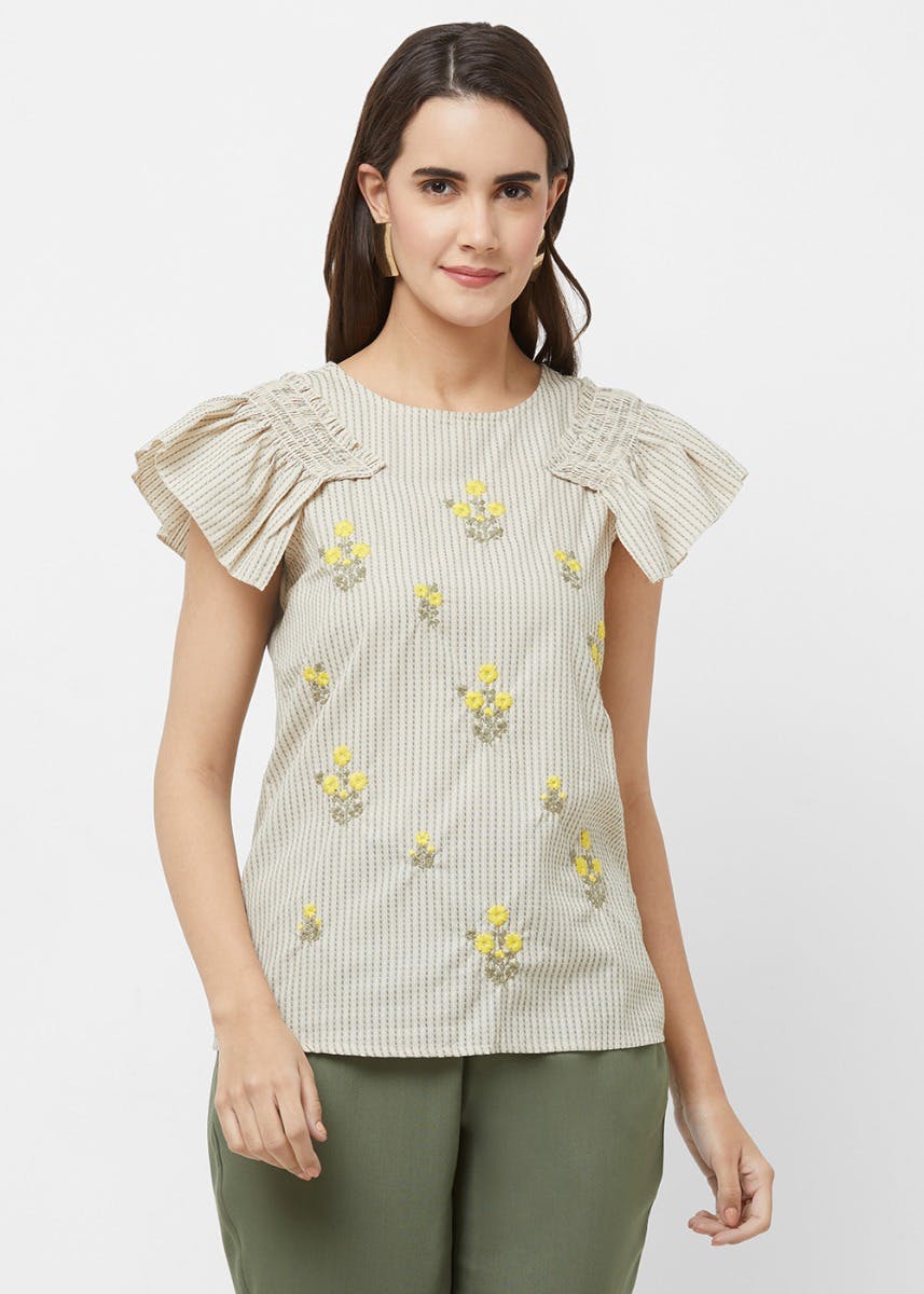 Get Floral Embroidered Patch Sleeves Top at ₹ 675 | LBB Shop