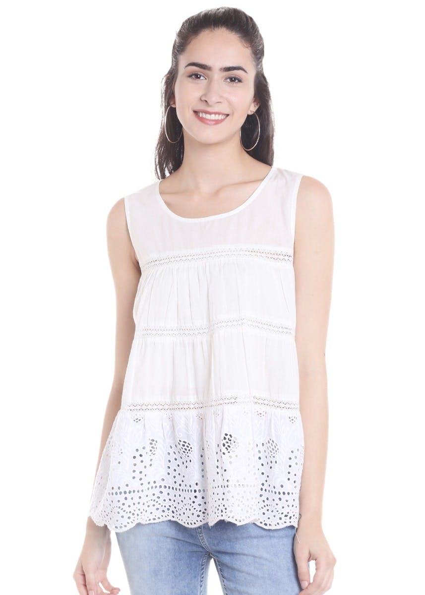 Get Layered Cut-Out Detail Off-White Top at ₹ 765 | LBB Shop